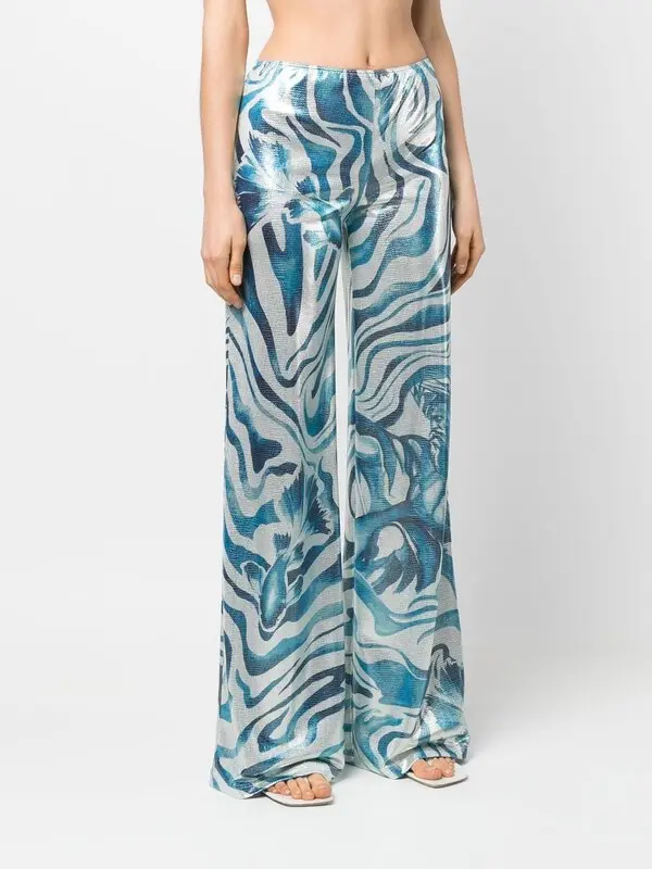 Alberta Ferretti Metallic Swirl Print Wide Leg Trousers