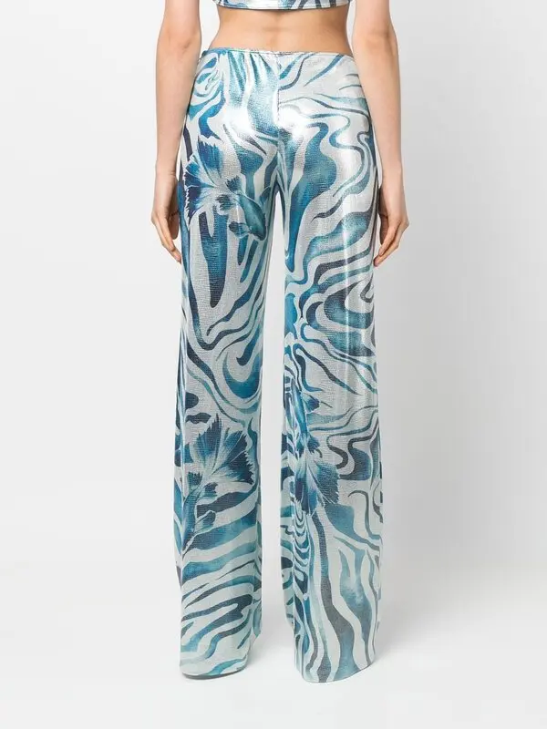 Alberta Ferretti Metallic Swirl Print Wide Leg Trousers