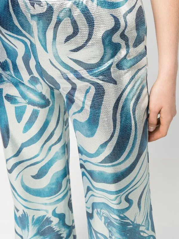 Alberta Ferretti Metallic Swirl Print Wide Leg Trousers