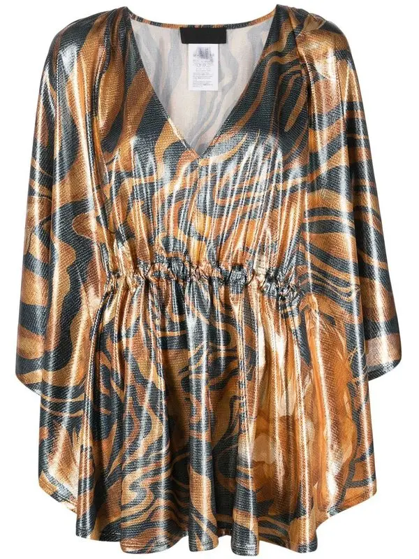 Alberta Ferretti Swirl Print Metallic Top - Grey