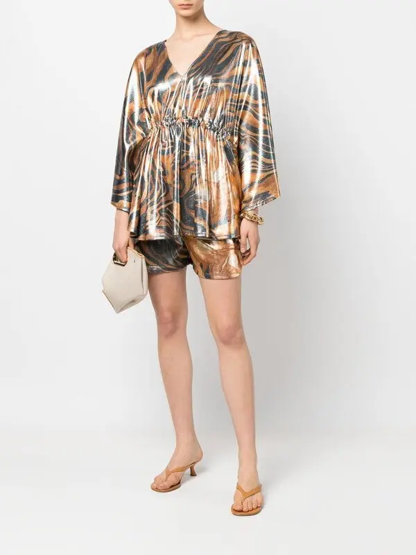 Alberta Ferretti Swirl Print Metallic Top