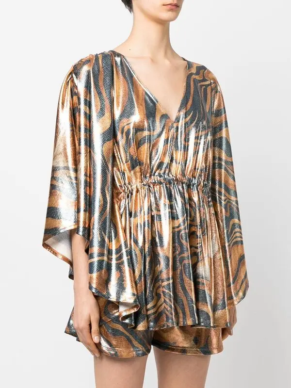 Alberta Ferretti Swirl Print Metallic Top