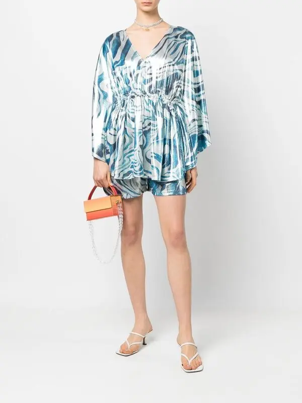 Alberta Ferretti Swirl Print Flared Sleeve Top