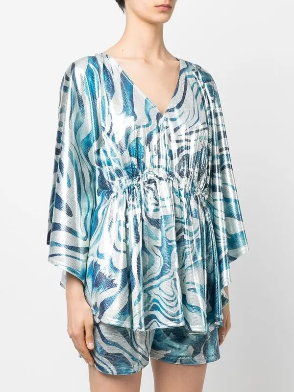 Alberta Ferretti Swirl Print Flared Sleeve Top