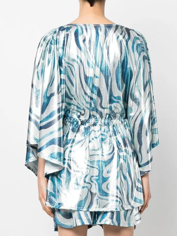 Alberta Ferretti Swirl Print Flared Sleeve Top