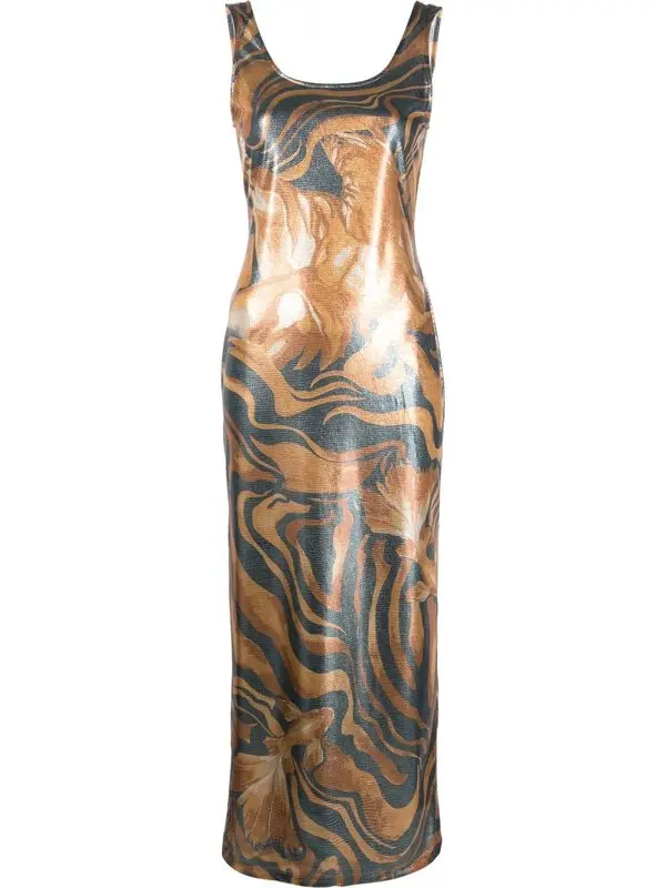 Alberta Ferretti Metallic Swirl Print Dress