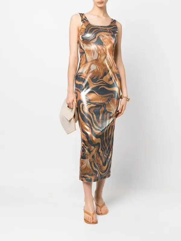 Alberta Ferretti Metallic Swirl Print Dress
