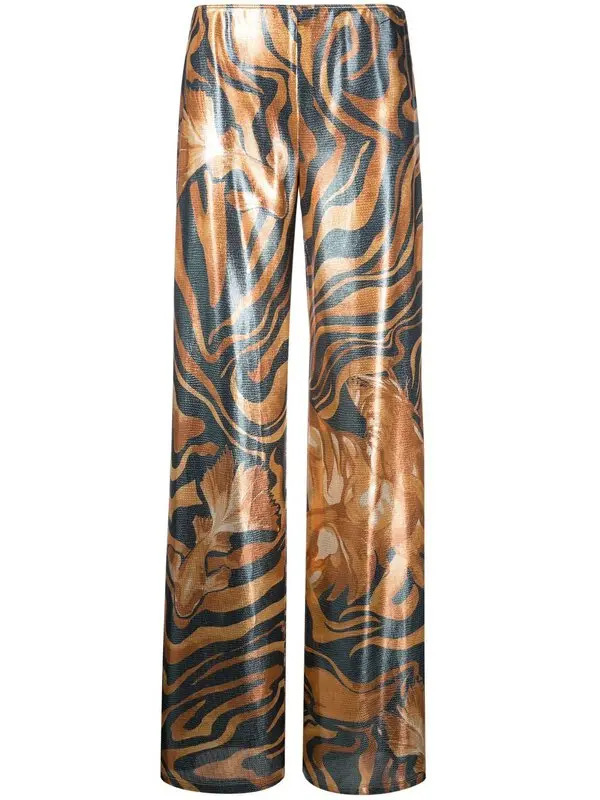 Alberta Ferretti Swirl Print Wide Leg Trousers - Blue