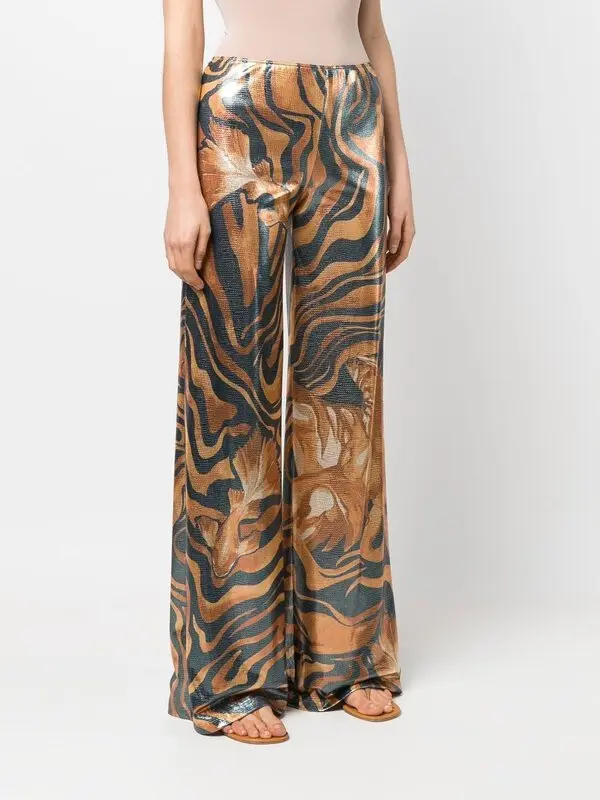 Alberta Ferretti Swirl Print Wide Leg Trousers