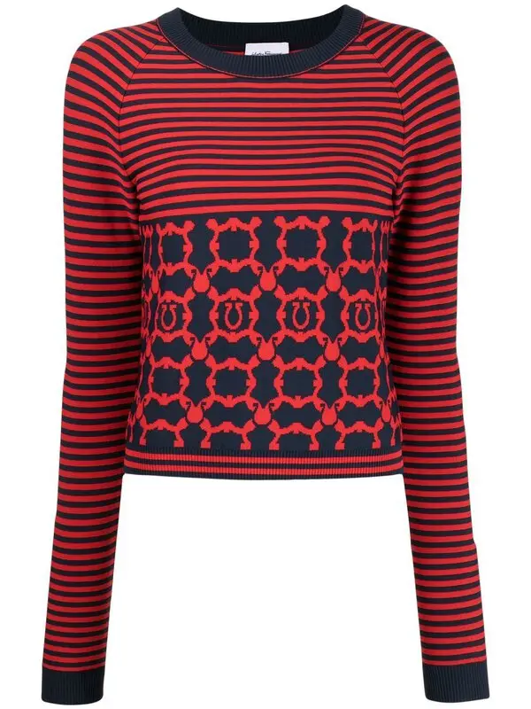 FERRAGAMO Striped Gancini Long-sleeve Top