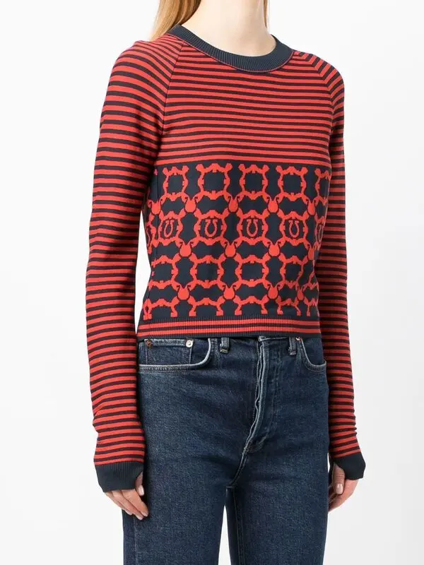 FERRAGAMO Striped Gancini Long-sleeve Top