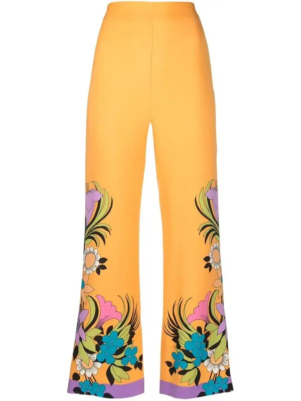 La DoubleJ Floral Print High-waisted Flared Trousers