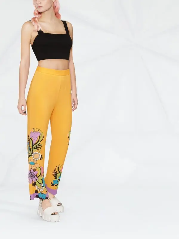 La DoubleJ Floral Print High-waisted Flared Trousers