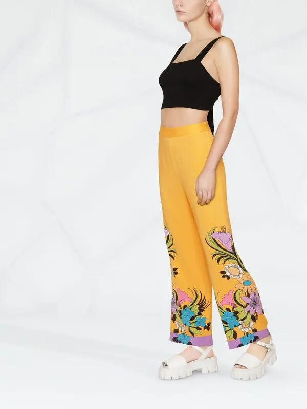 La DoubleJ Floral Print High-waisted Flared Trousers