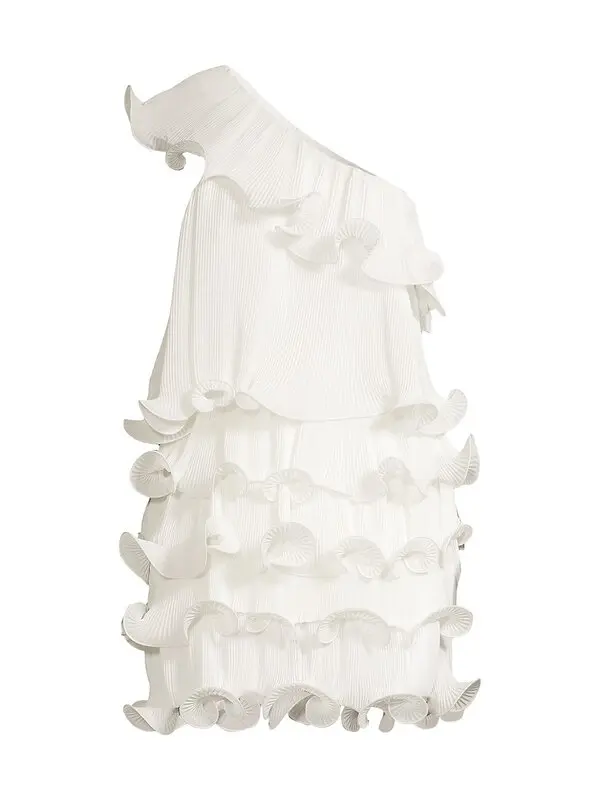 MILLY Blakely One-shoulder Tiered Ruffle Minidress Size
