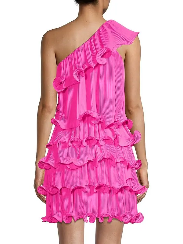 MILLY Blakely One-shoulder Tiered Ruffle Minidress Size