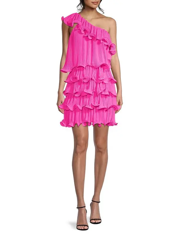 MILLY Blakely One-shoulder Tiered Ruffle Minidress Size