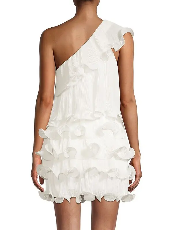 MILLY Blakely One-shoulder Tiered Ruffle Minidress Size