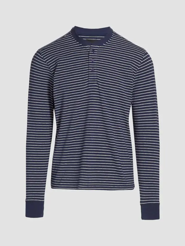 SAKS FIFTH AVENUE Collection Striped Henley Pajama Top - Navy Combo