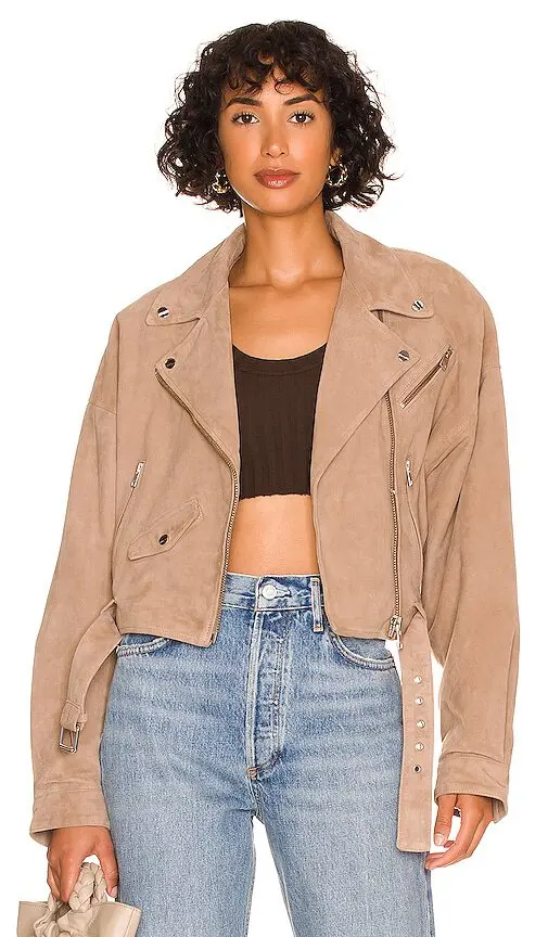LAMARQUE Dylan Suede Moto Jacket In Tan