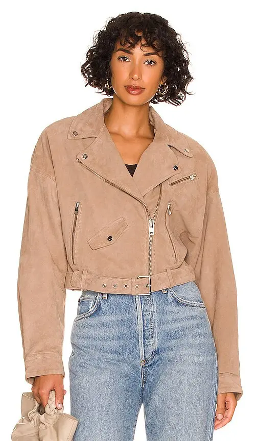 LAMARQUE Dylan Suede Moto Jacket In Tan