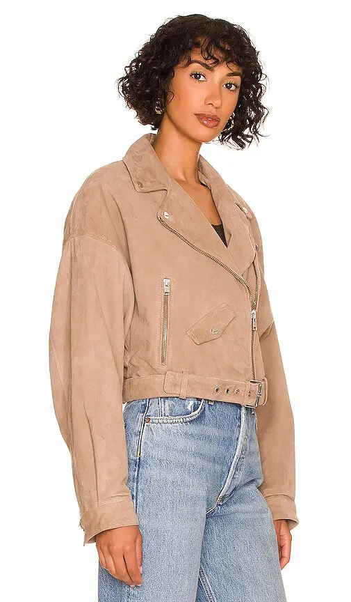 LAMARQUE Dylan Suede Moto Jacket In Tan