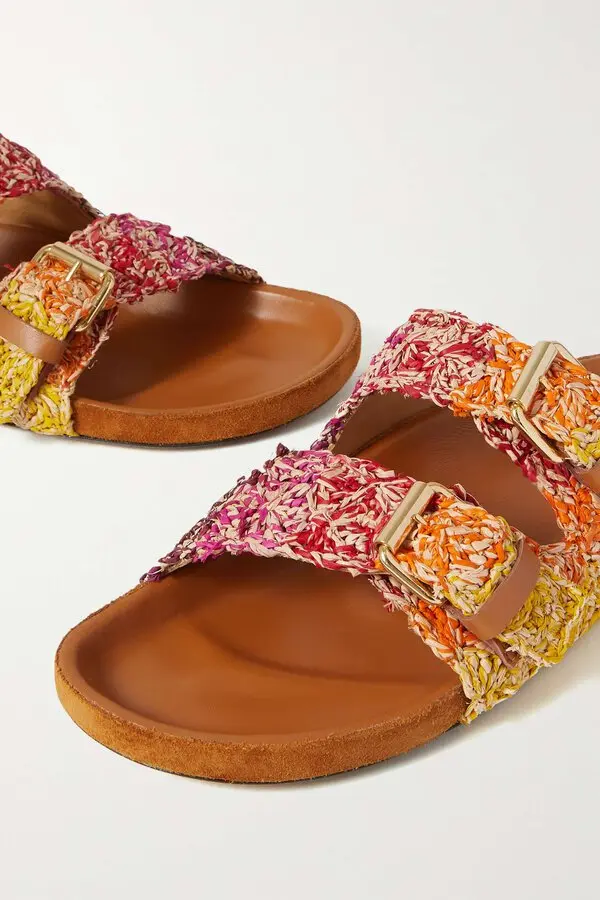 Isabel Marant Lennyo Leather-trimmed Raffia Sandals