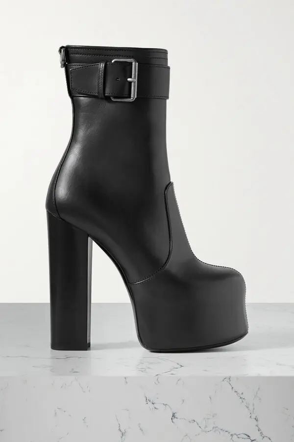 Saint Laurent Cherry Buckled Leather Platform Ankle Boots
