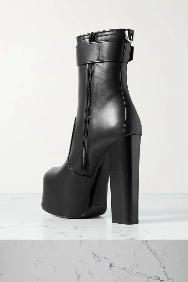 Saint Laurent Cherry Buckled Leather Platform Ankle Boots