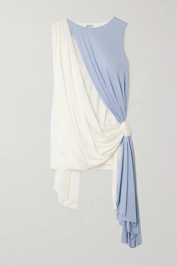 Loewe Asymmetric Knotted Draped Silk Crepe De Chine Top - Blue