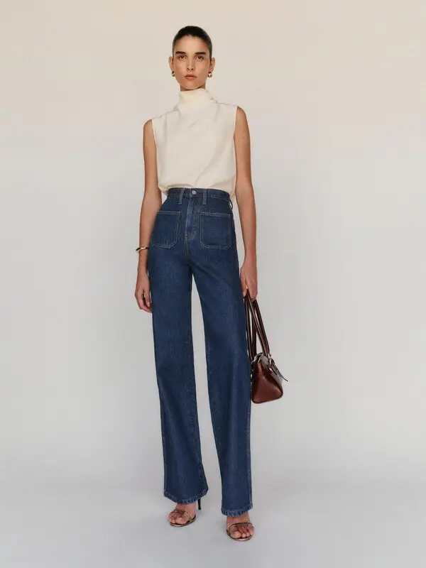 REFORMATION Alyssa Stretch High Rise Wide Leg Jeans - Blue