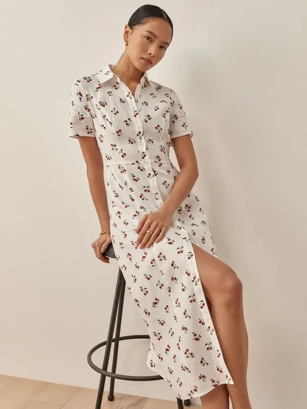 Reformation Marianne Linen Dress Cherry Pit Editorialist