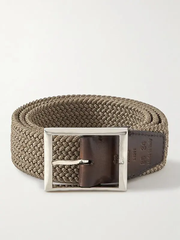 Berluti 3.5cm Leather-trimmed Woven Elastic Belt - Neutrals