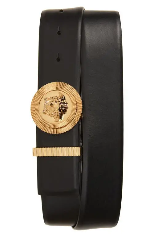 Versace Biggie Medusa Leather Belt - Black/gold