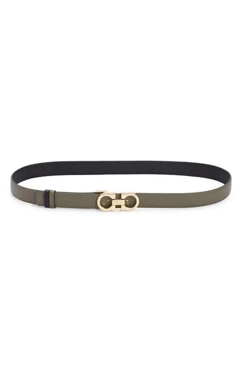 FERRAGAMO Double-gancio Leather Belt - Verde Olivo/nero