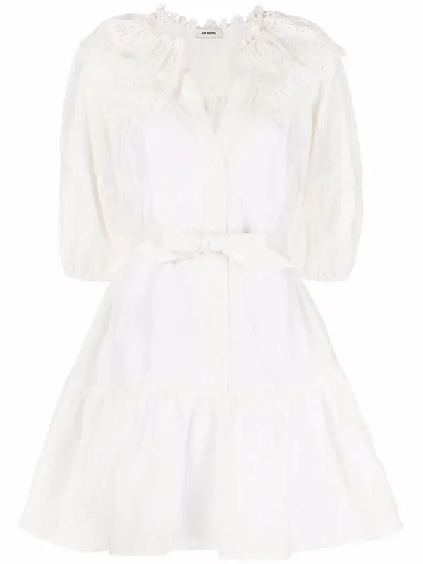 Sandro Puff-sleeve Belted Minidress