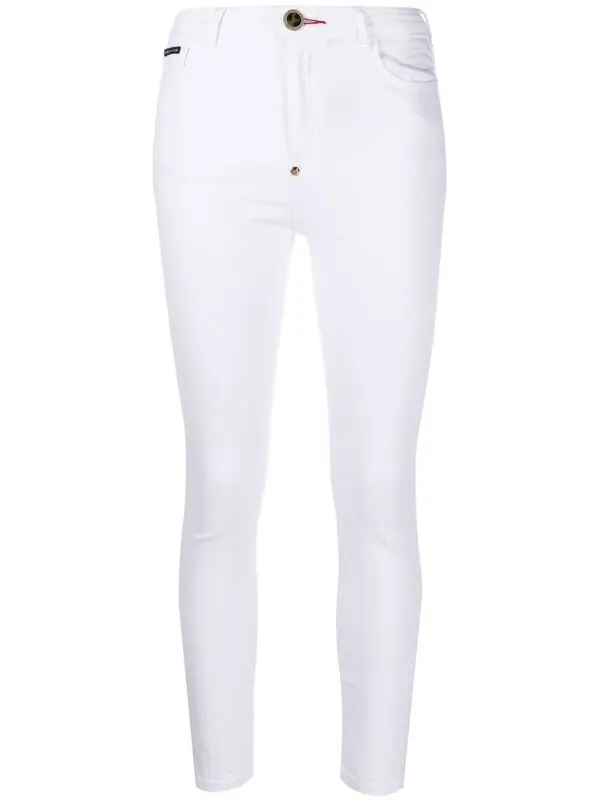 Philipp Plein Embroidered Skull Skinny Jeans - White