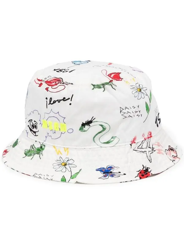 MSGM Graphic-print Bucket Hat - White