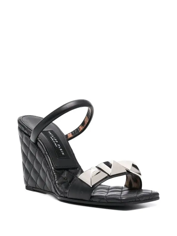 Philipp Plein Matelassé Leather Wedges - Black