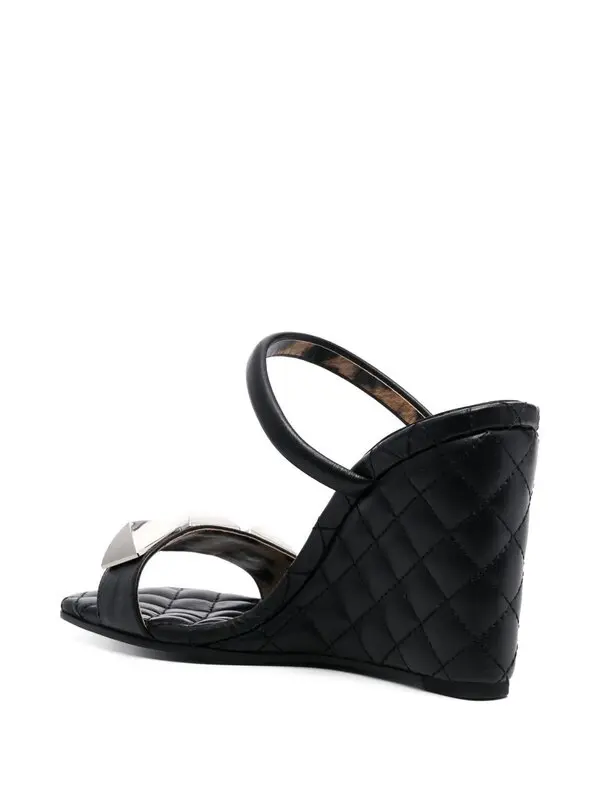 Philipp Plein Matelassé Leather Wedges - Black