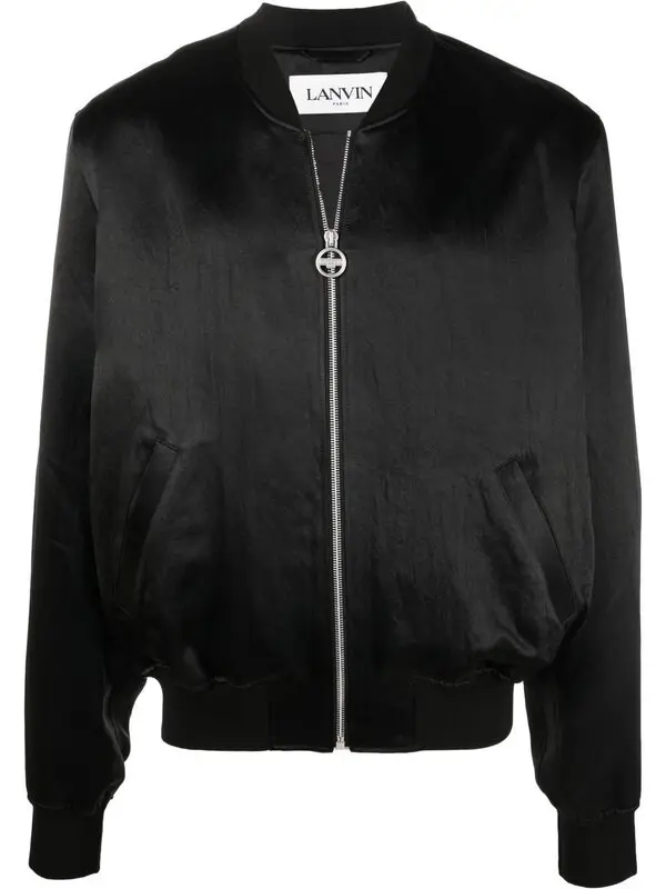 LANVIN Rhinestone Embellished Logo Bomber Jacket - Black