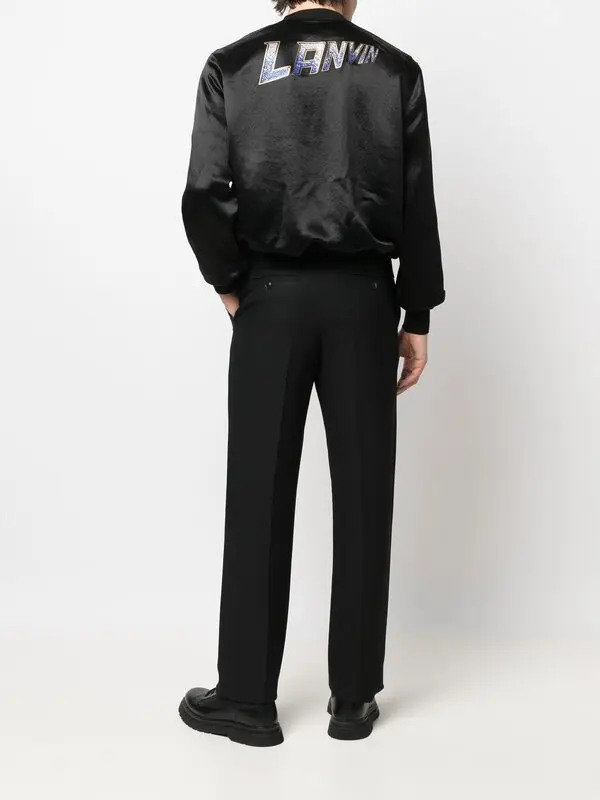 LANVIN Rhinestone Embellished Logo Bomber Jacket