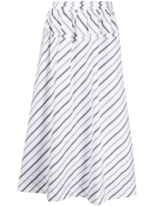 Tory Burch Striped Poplin A-line Skirt - White
