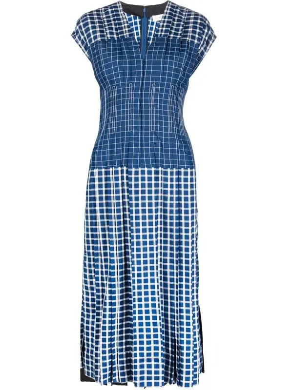Tory Burch Checked Silk Midi Dress In Blue - 50% Off | Editorialist