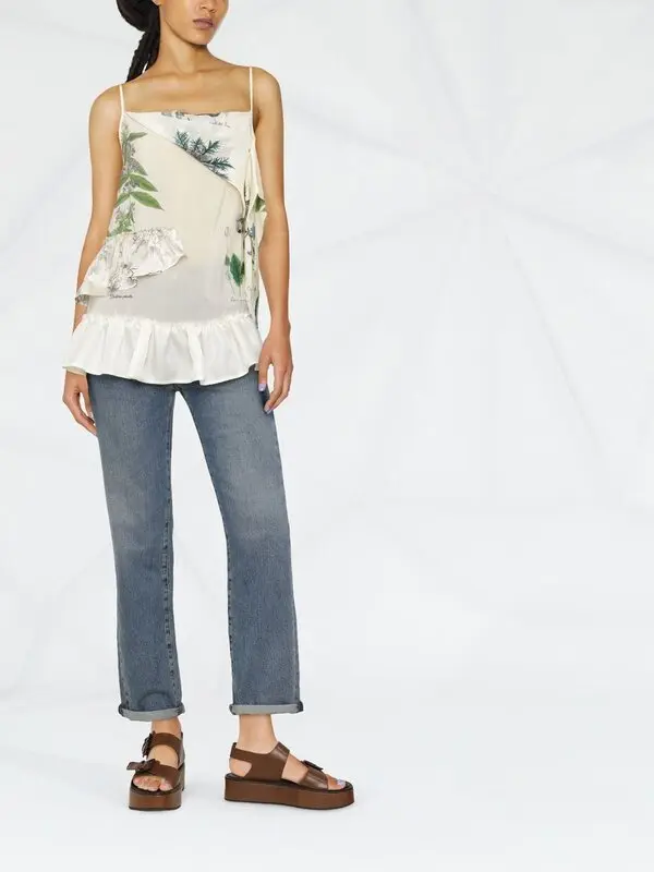 SEMICOUTURE Leaf-print Silk Top
