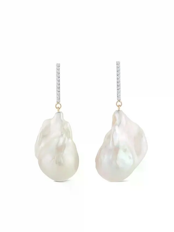Mateo 14kt Yellow Baroque Pearl And Diamond Earrings - Gold