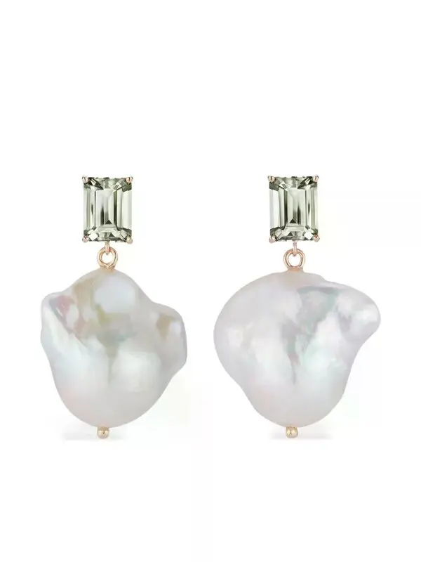 Mateo 14k Yellow Baroque Pearl & Green Amethyst Drop Earrings - Gold