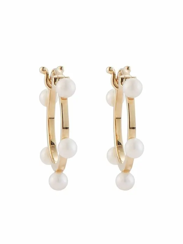 Mateo 14kt Yellow Pearl Dot Hoop Earrings - Gold