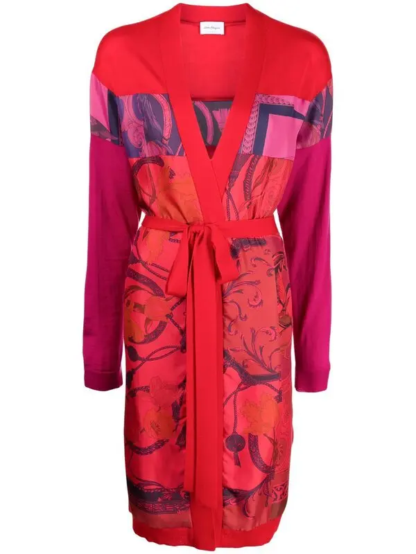 FERRAGAMO Heritage-print Long Belted Cardigan