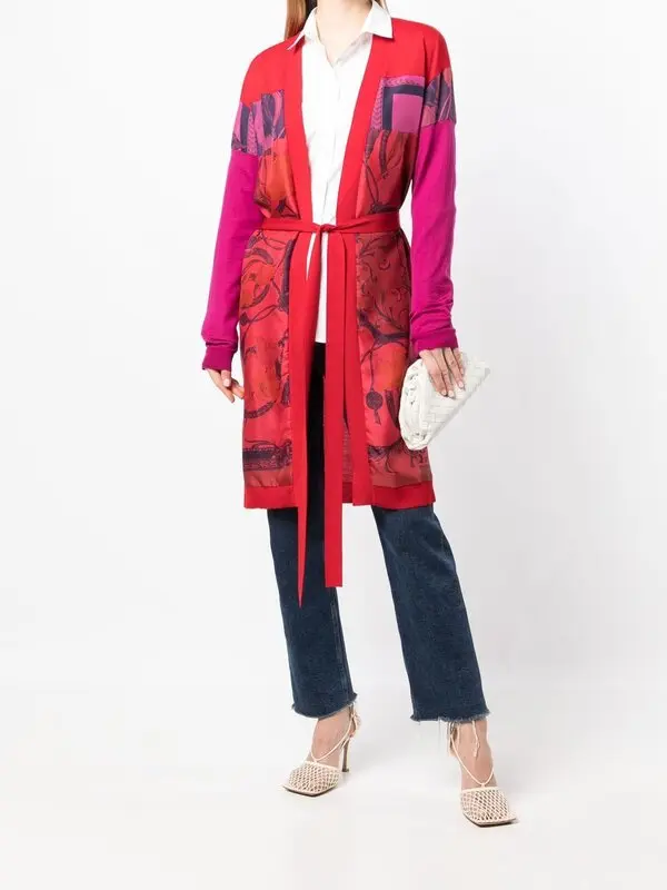 FERRAGAMO Heritage-print Long Belted Cardigan